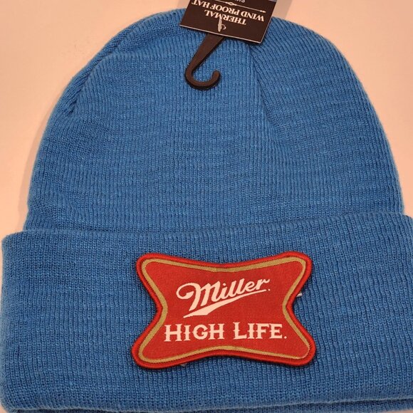 Accessories | Miller High Life Knit Cuffed Beanie In Blue | Poshmark